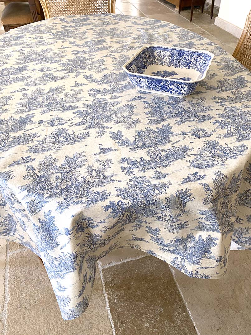 French Provincial Blue Toile Tablecloth Coated l Melbourne l New York l ...
